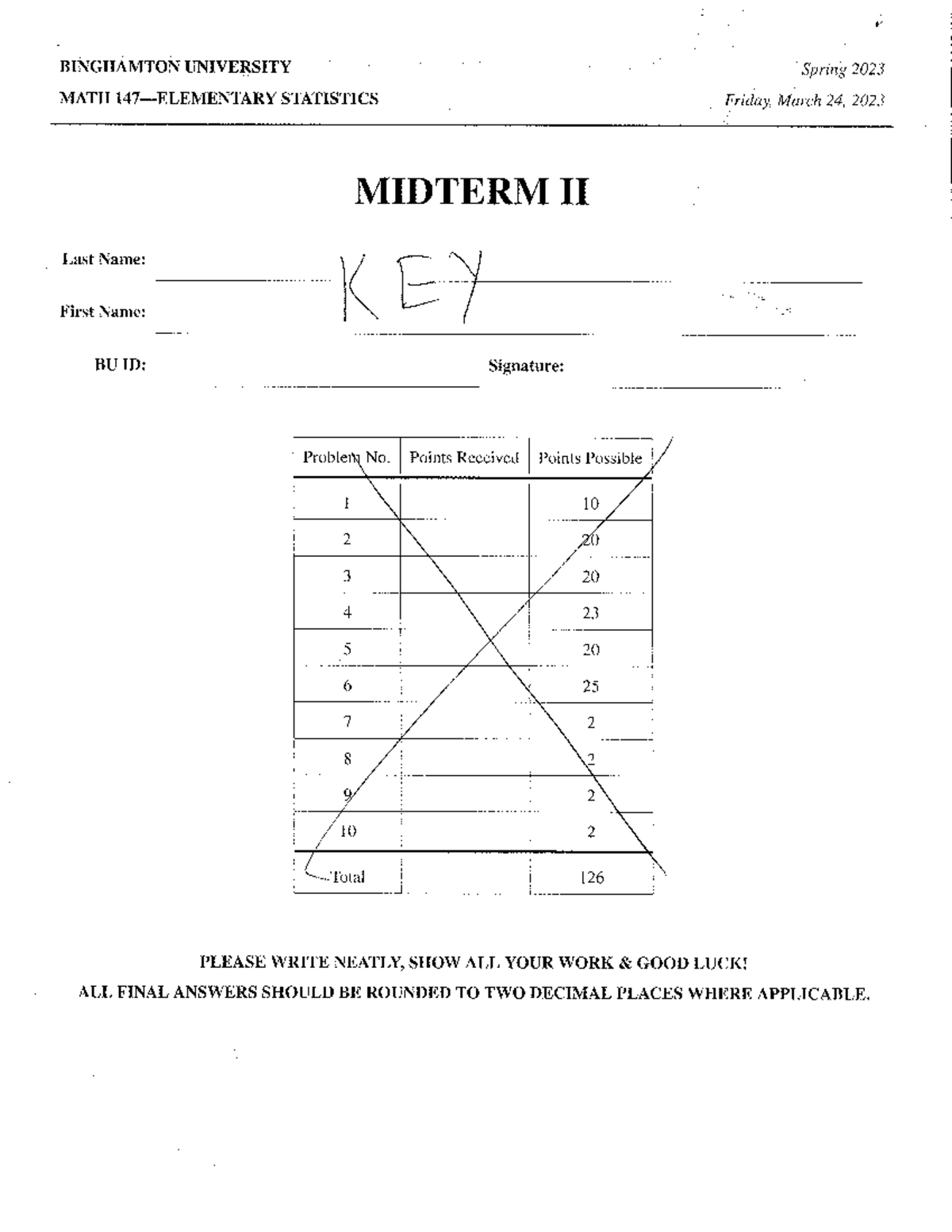 Bu m147 s23 mt2 key - Practice Test 2 - MATH 147 - Studocu