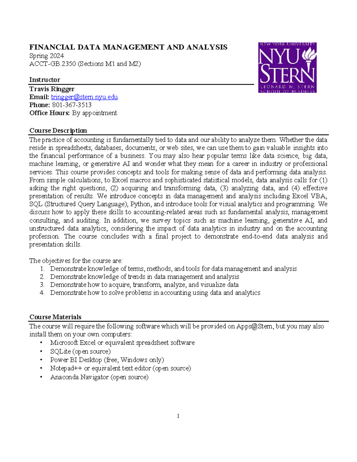 Financial Data Management and Analysis-Syllabus-Spring-2024 - FINANCIAL ...