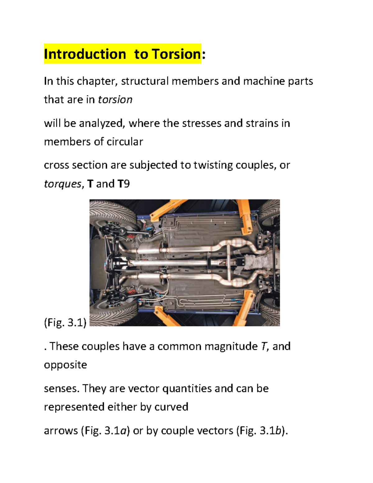 Introduction to Torsion - 3) . These couples have a common magnitude T ...