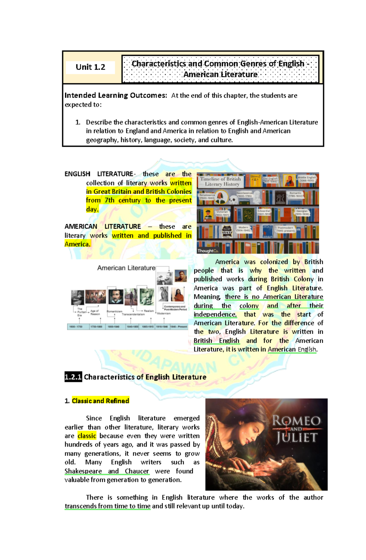 1 - Characteristics and Common Generes of Engish American Lit - tended ...