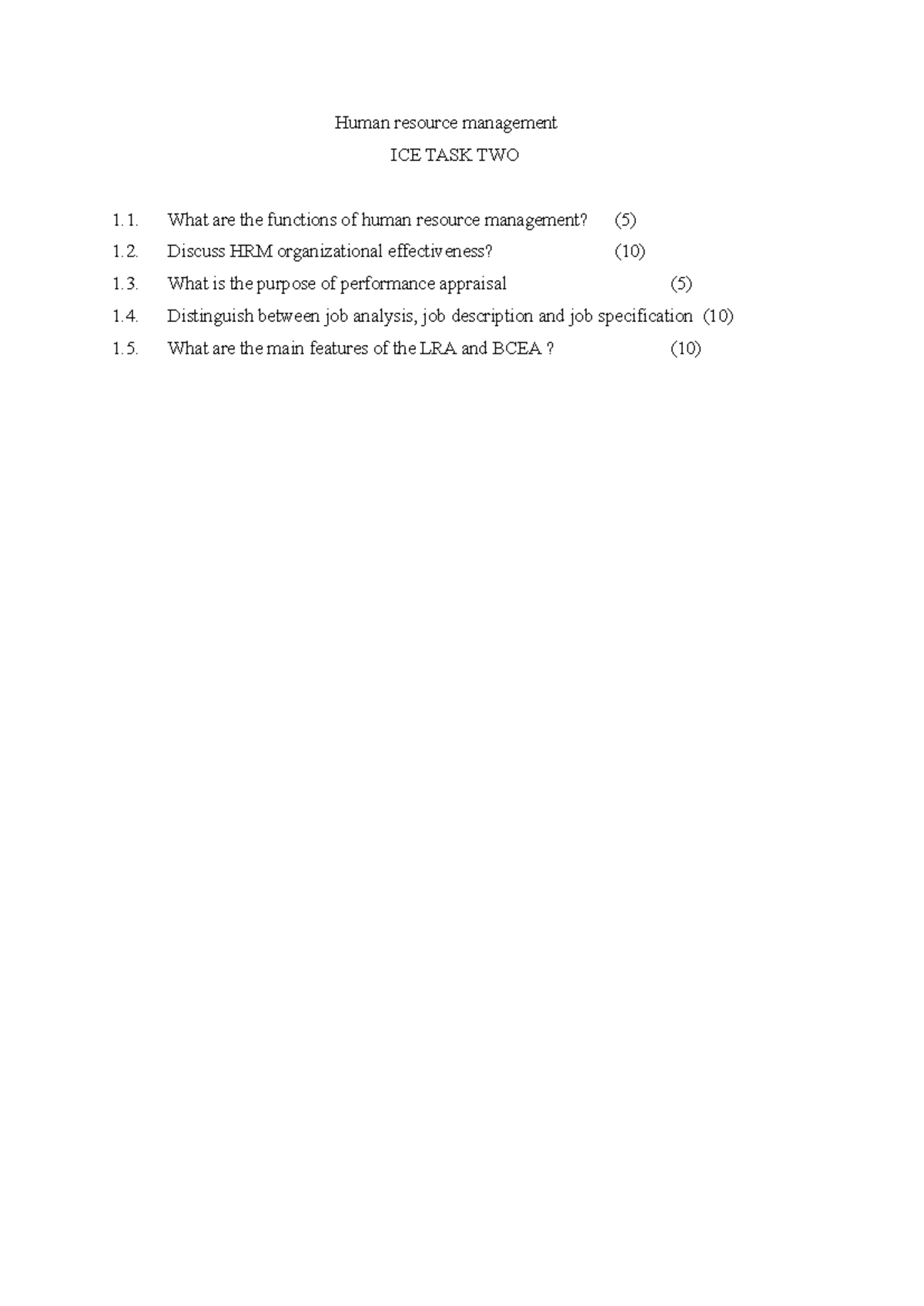 HRM ICE TASK TWO-BMNG5121 - BMNG6212 - Human resource management ICE TASK TWO What are the ...