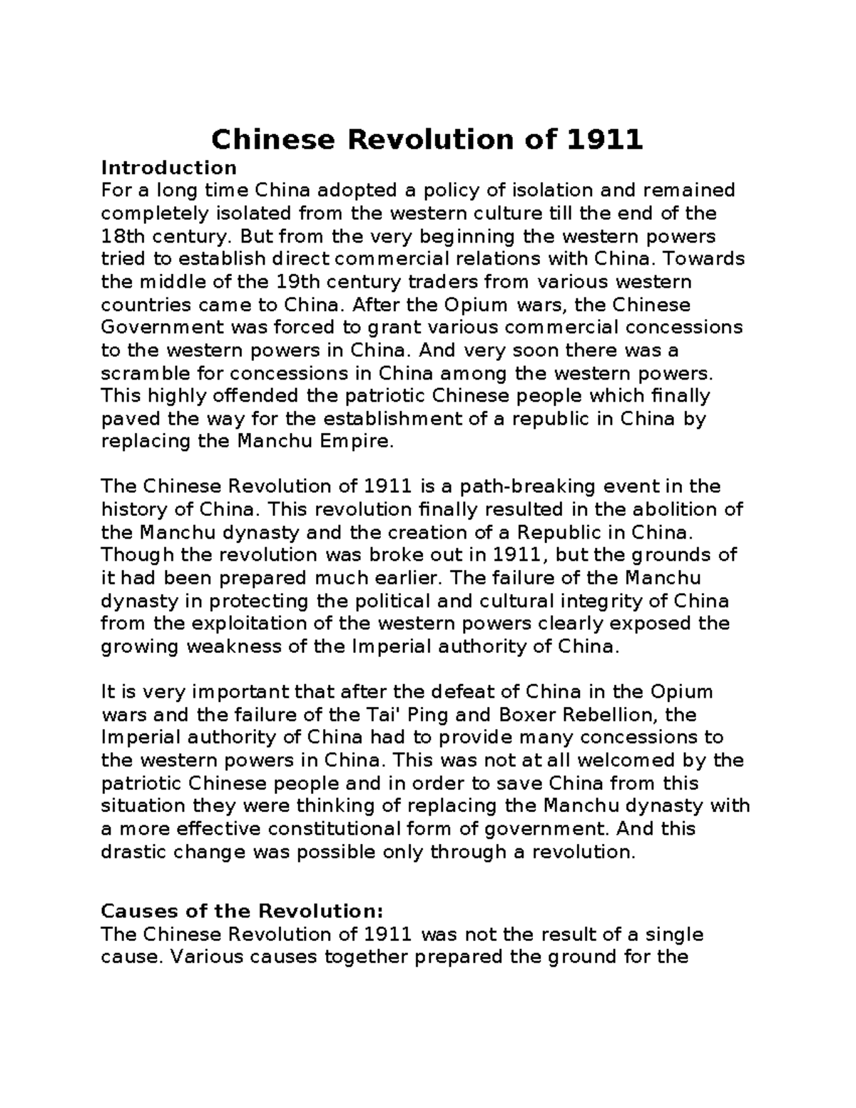Chinese Revolution Of 1911 - Chinese Revolution of 1911 Introduction ...