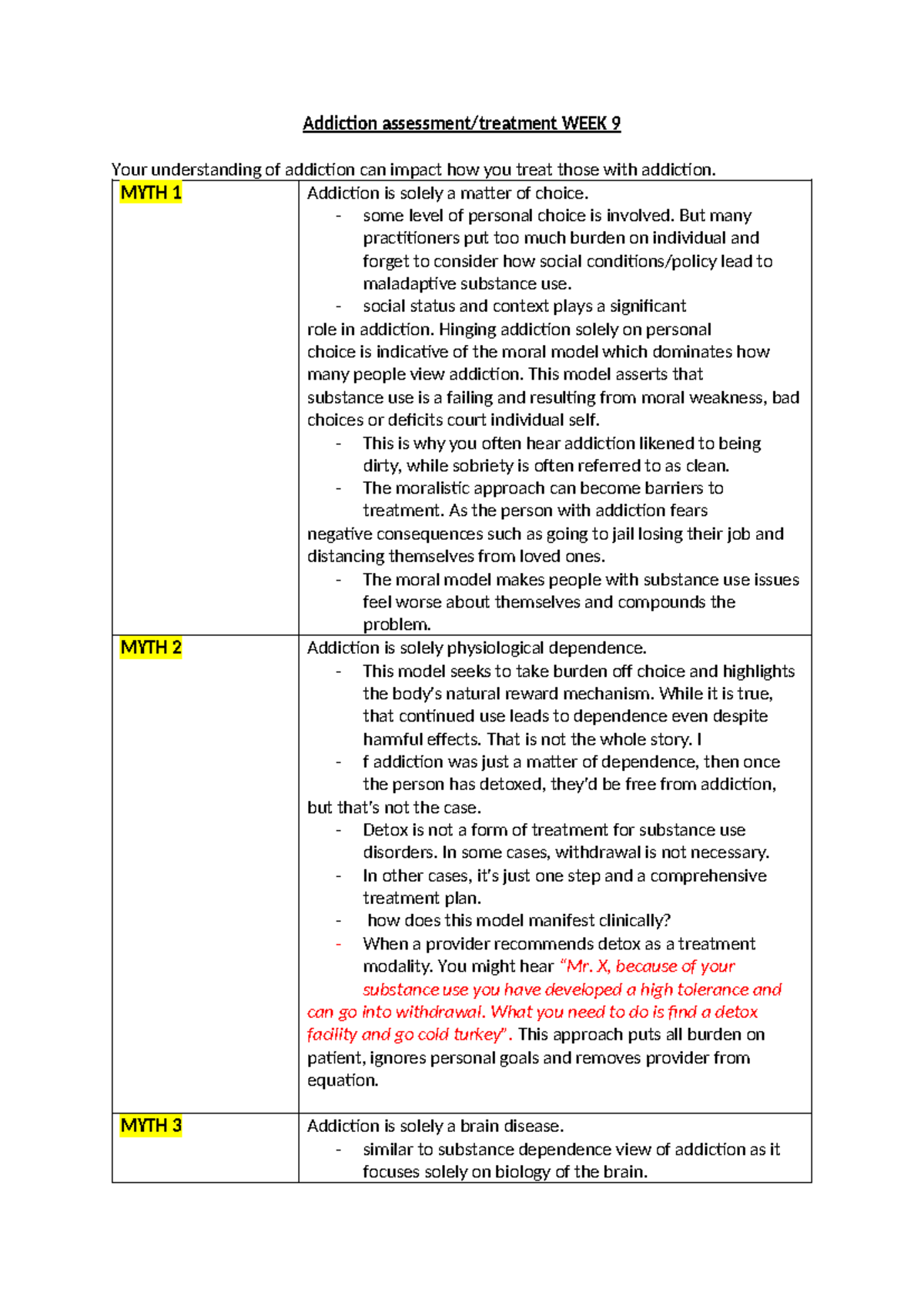 Addiction notes - Addiction assessment/treatment WEEK 9 Your ...