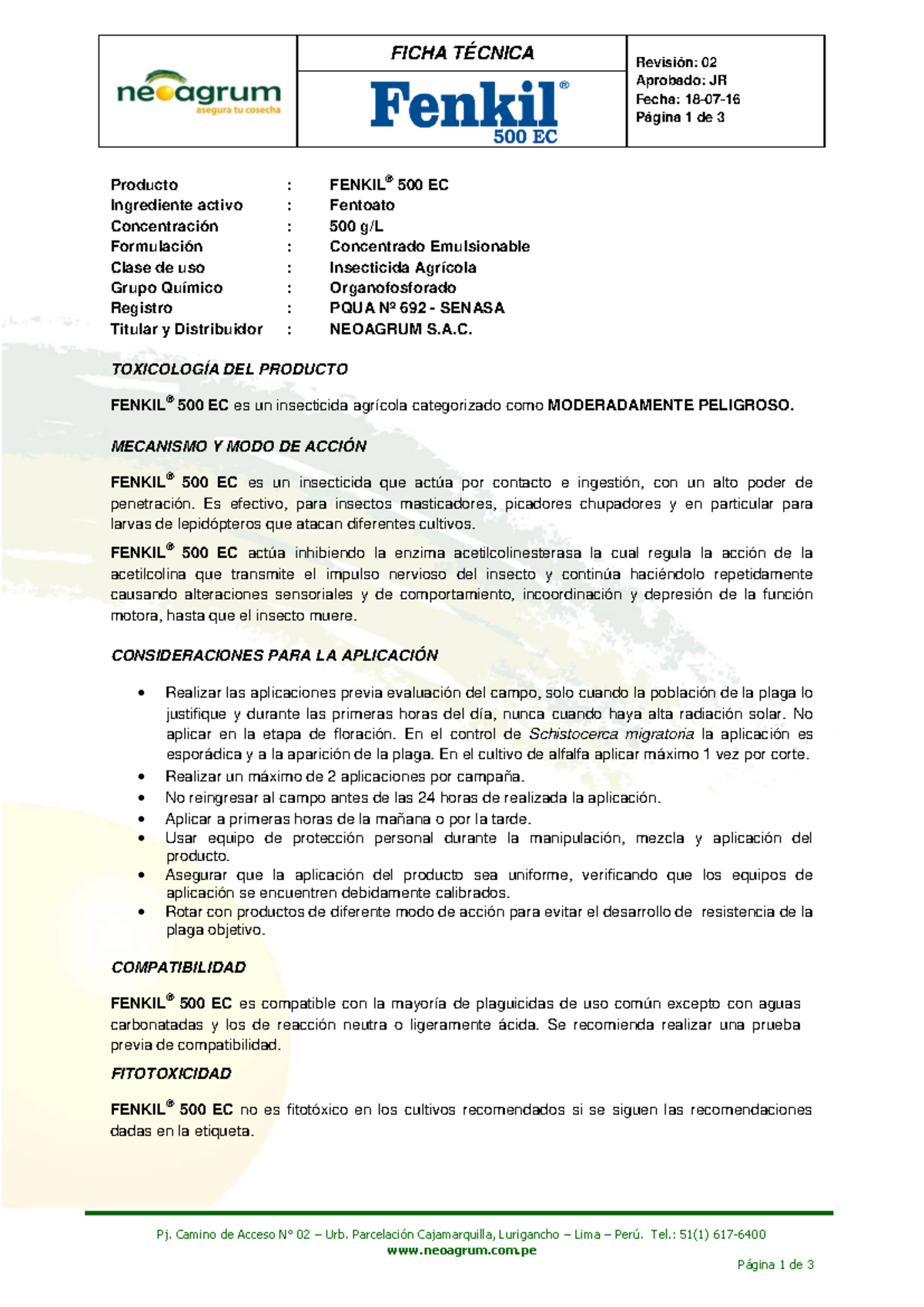 FT - Fenkil 500 EC (02) - copia - FICHA TÉCNICA Revisión: 02 Aprobado ...