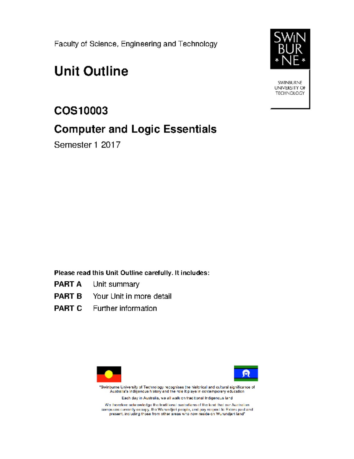 COS10003 - Unit Outline - Sem 1 - Faculty of Science, Engineering and Technology Unit Outline ...