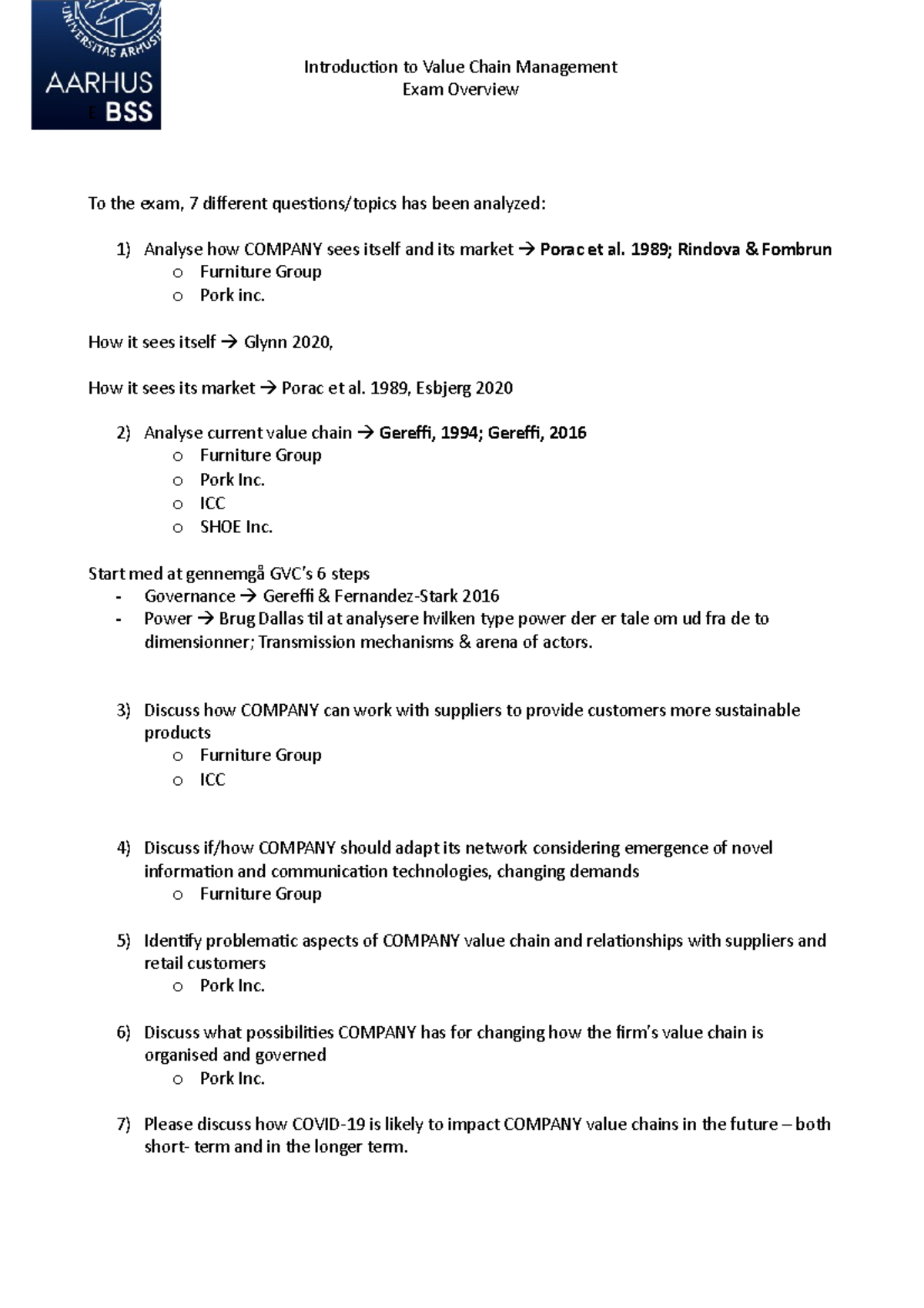 Exam overview - Exam Overview E To the exam, 7 different questions ...