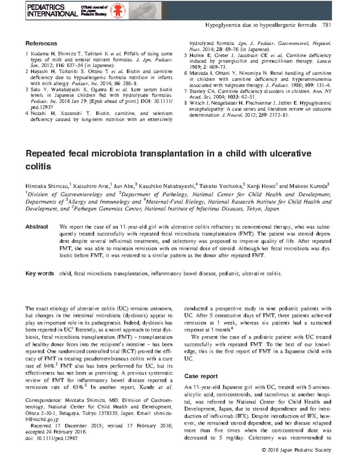 Pediatrics International - 2016 - Shimizu - Repeated fecal microbiota ...