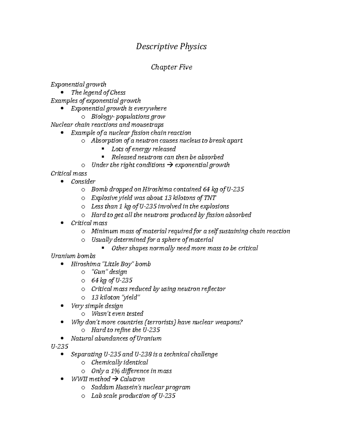 Chapter five notes - Descriptive Physics Chapter Five Exponential ...
