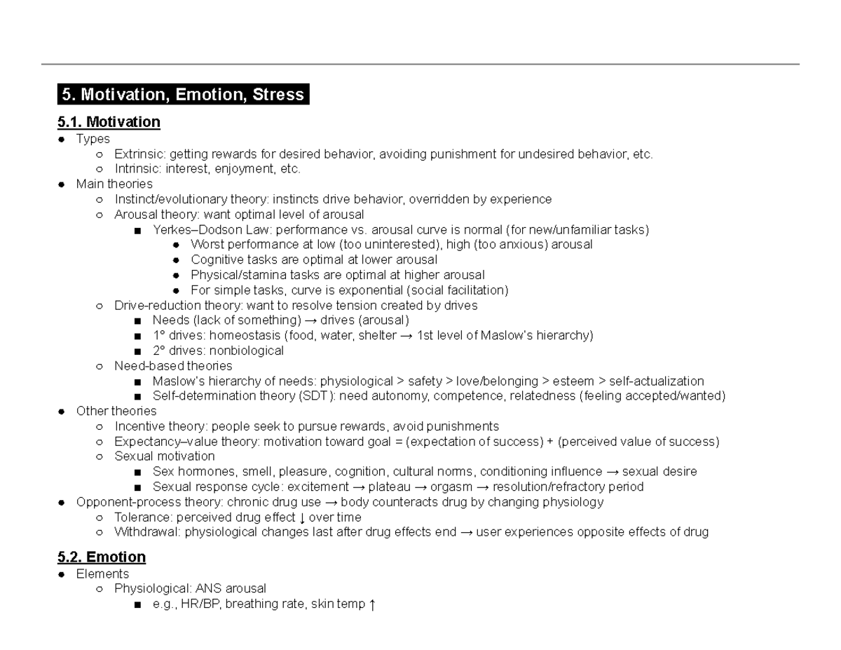 Behavioural and Clinical Psycology 27-27 - 5. Motivation, Emotion ...
