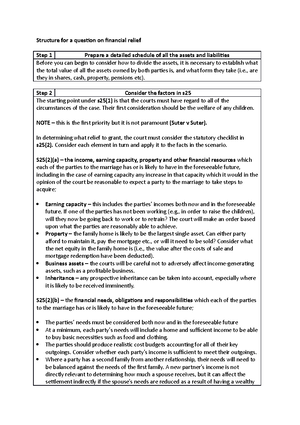 Family Law and practice - Family Law – workshop 4 Financial Orders ...