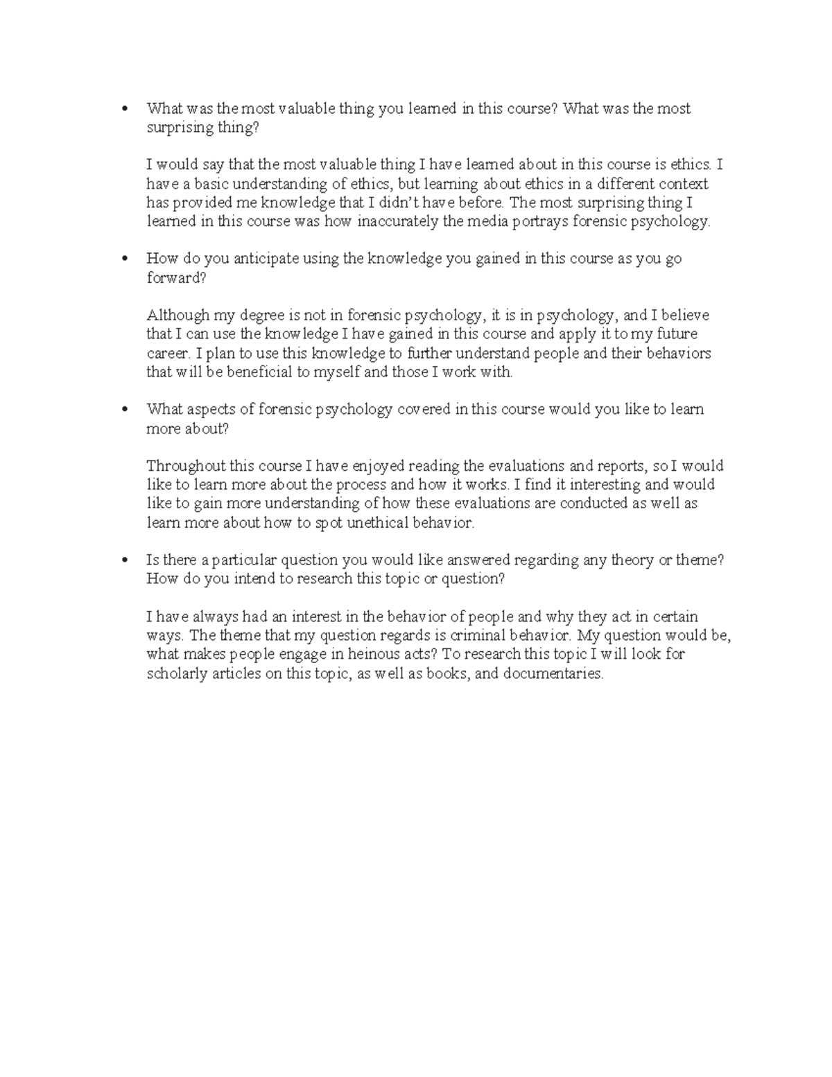 8-1 discussion- Forensic psychology - What was the most valuable thing ...