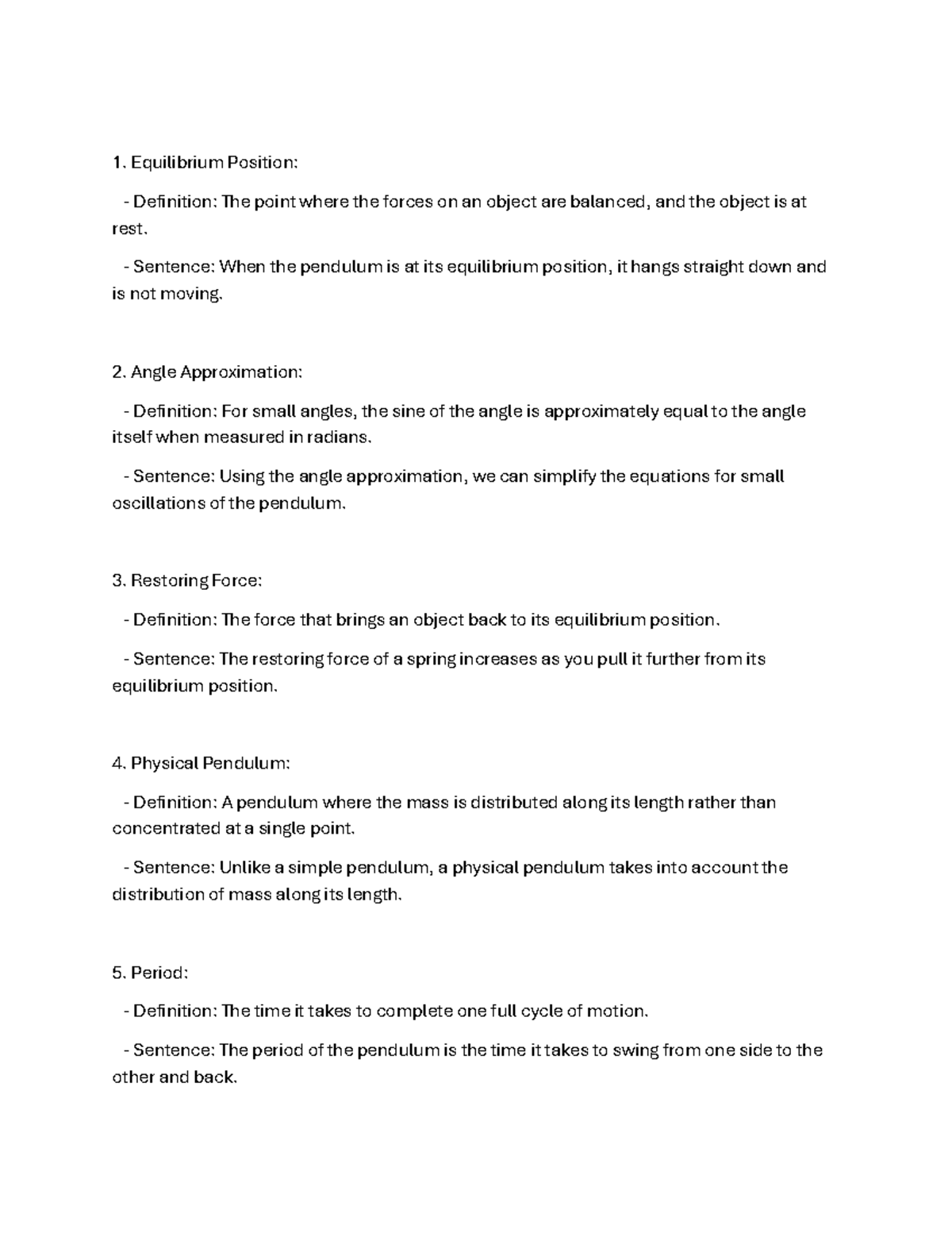 chapter 14 vocab - Equilibrium Position: Definition: The point where ...