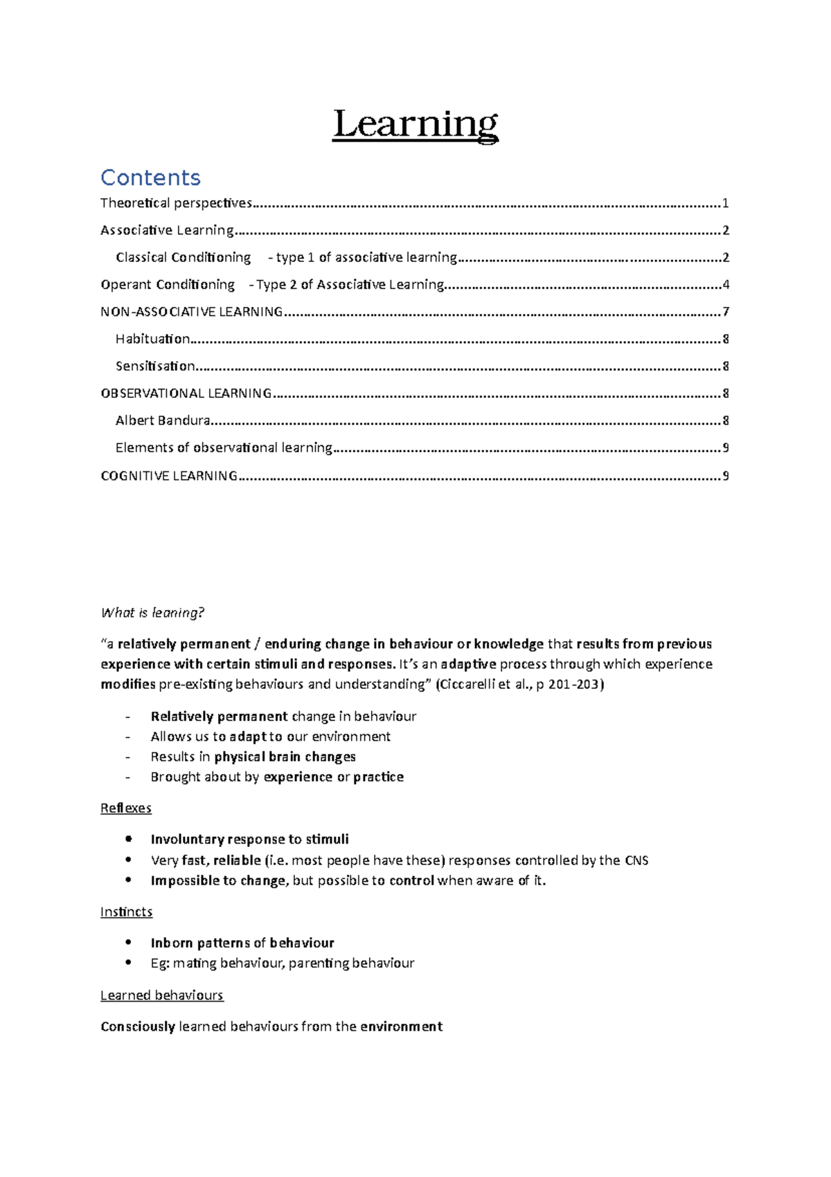 Psychology of learning - Learning Contents Theoretical - Studocu
