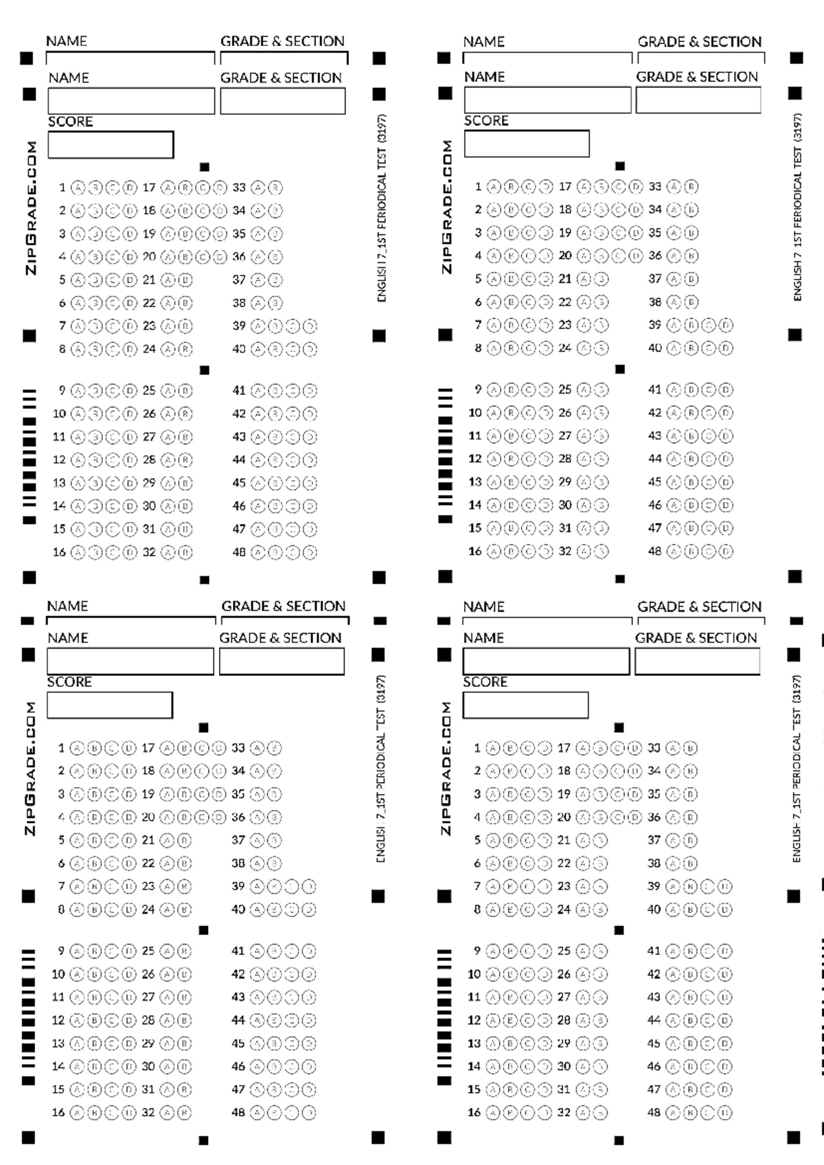 Zipgrade 1st Periodical Test - College Teaching - Studocu