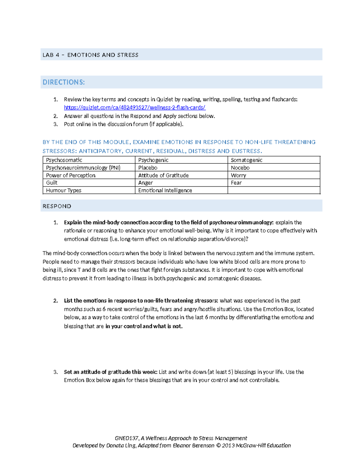 GNED 137 - Lab 4 - LAB 4 – EMOTIONS AND STRESS DIRECTIONS: 1. Review ...