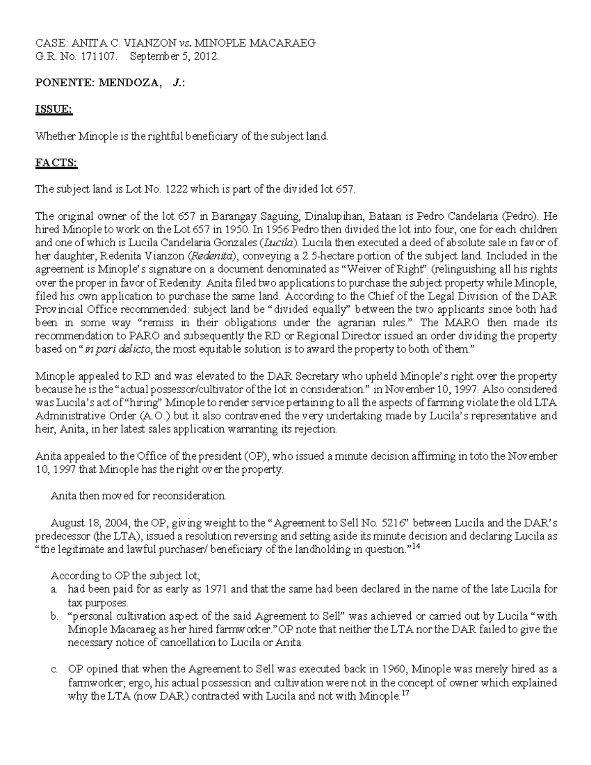 7. Vianzon v. Macaraeg - Case digest-facts, issue and ruling of the ...