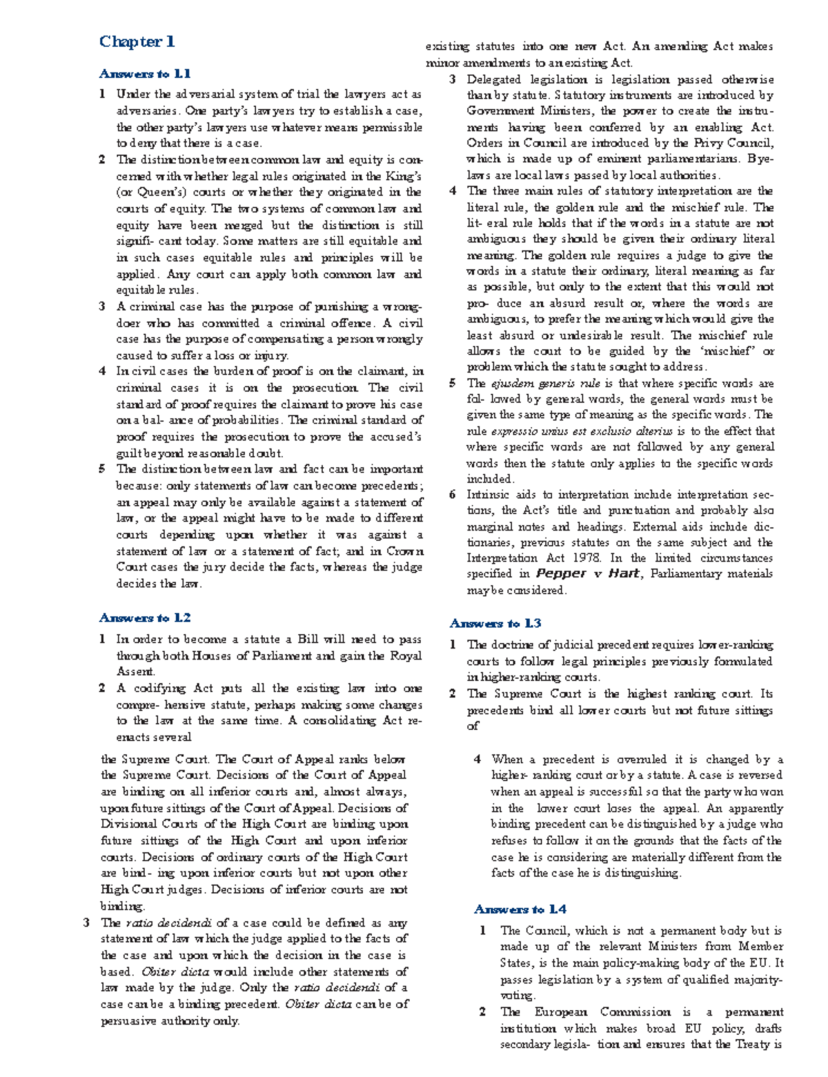 DA - law - Chapter 1 Answers to 1. 1 Under the adversarial system of ...