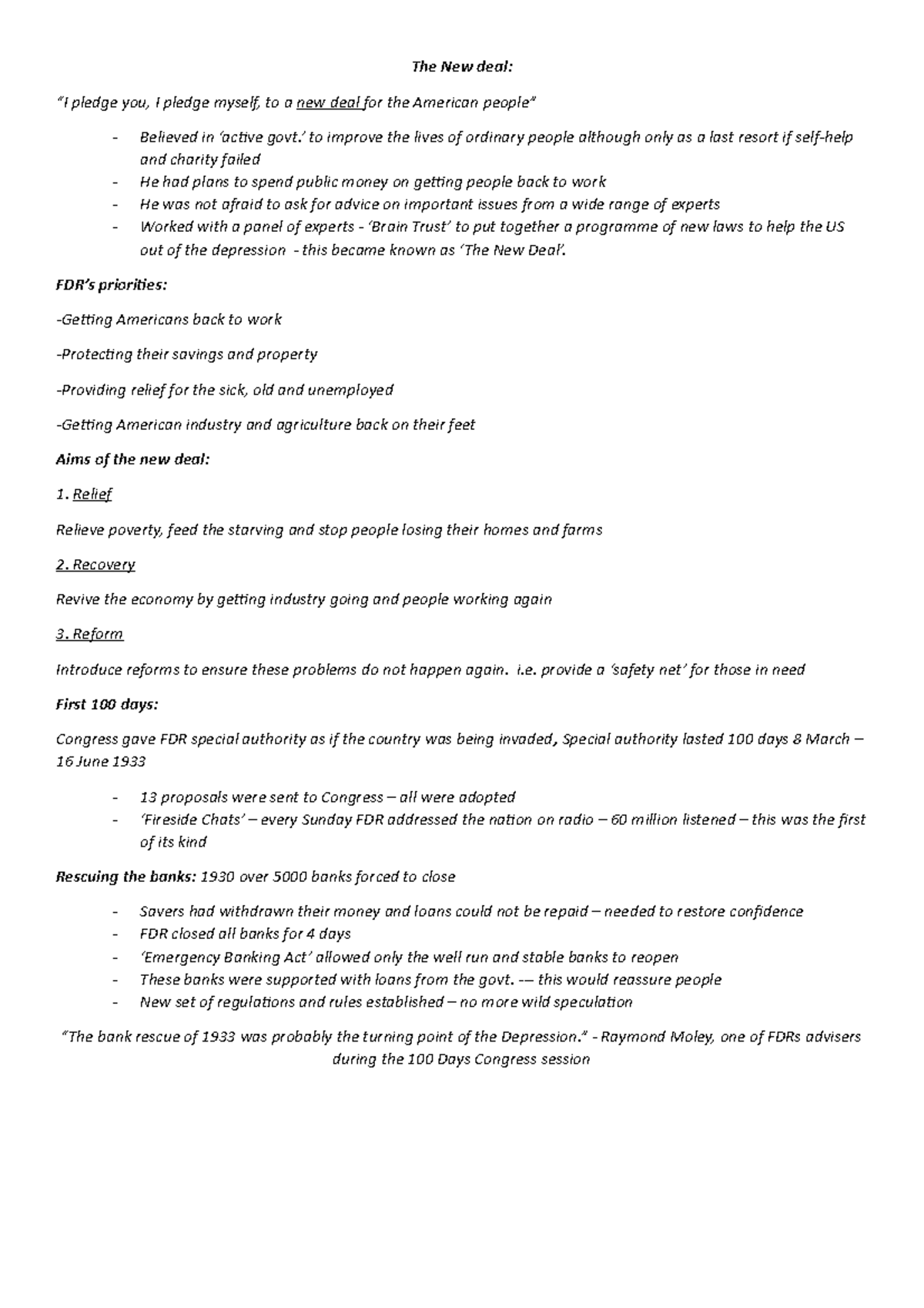 The New deal - Unit One, American Capitalism: The New Deal Summary ...