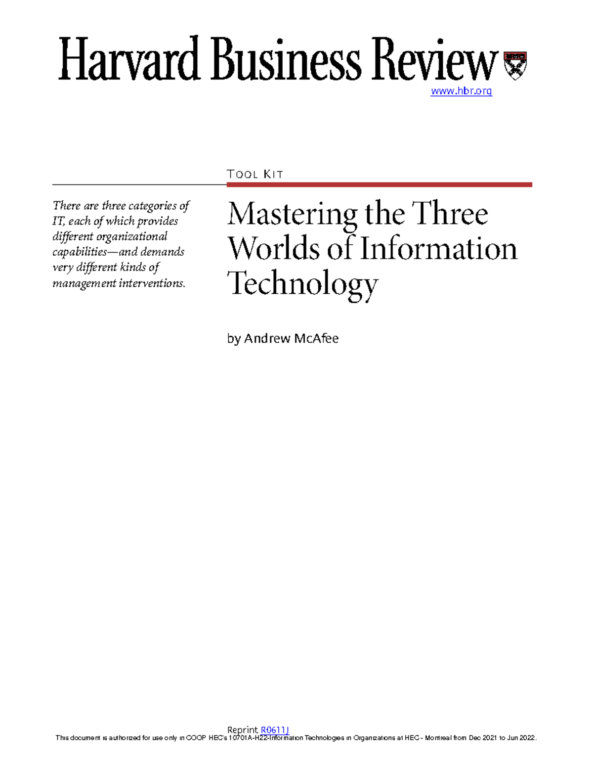 S2-3 worlds of IT - 3 world of iT Reading session 2 - TECH 10701 - HEC ...