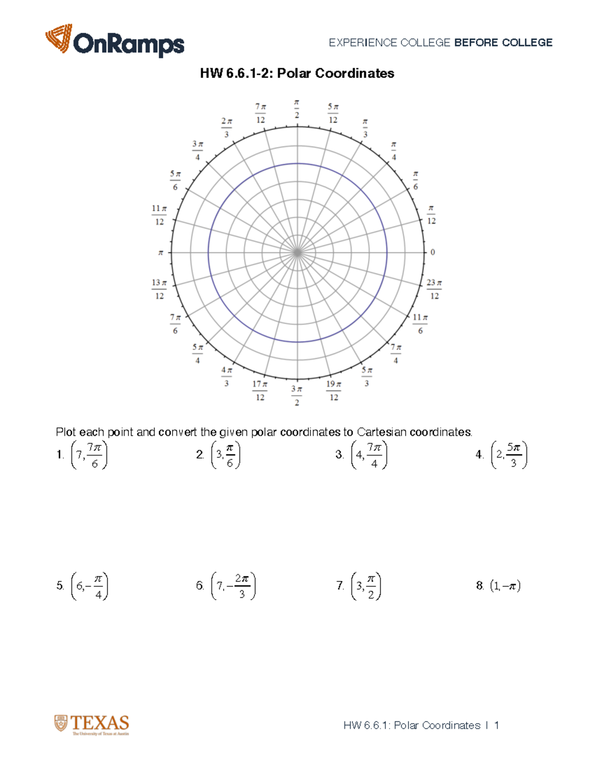HW 6.6.1-2 Polar Coordinates - HW 6.6: Polar Coordinates | 1 EXPERIENCE ...