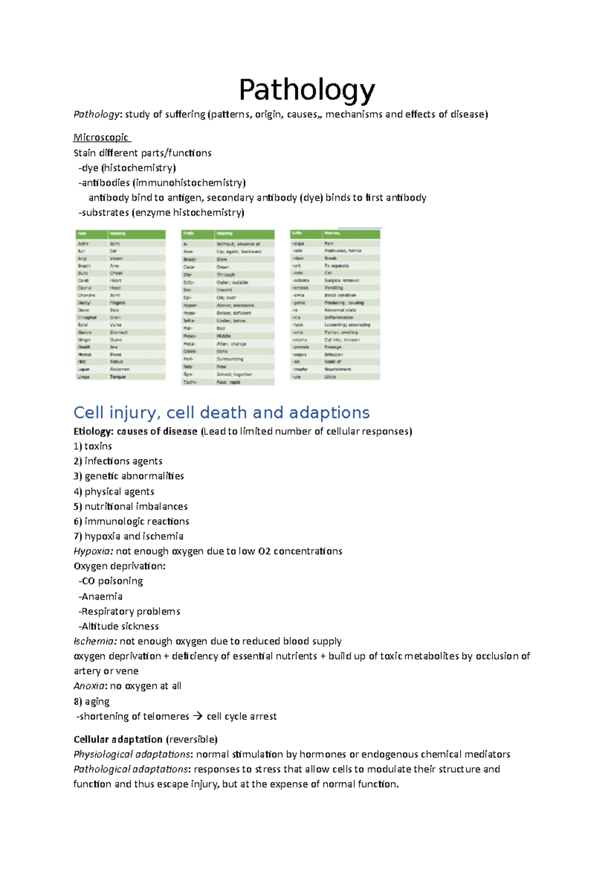 Pathology summary - Pathology Pathology : study of suffering (patterns ...