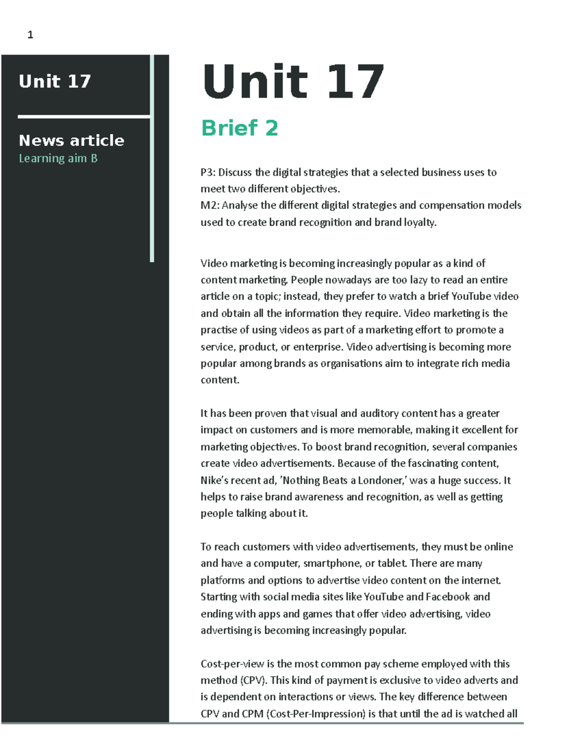 Unit 17 Breif 2 - btec - Unit 17 News article Learning aim B Unit 17 ...