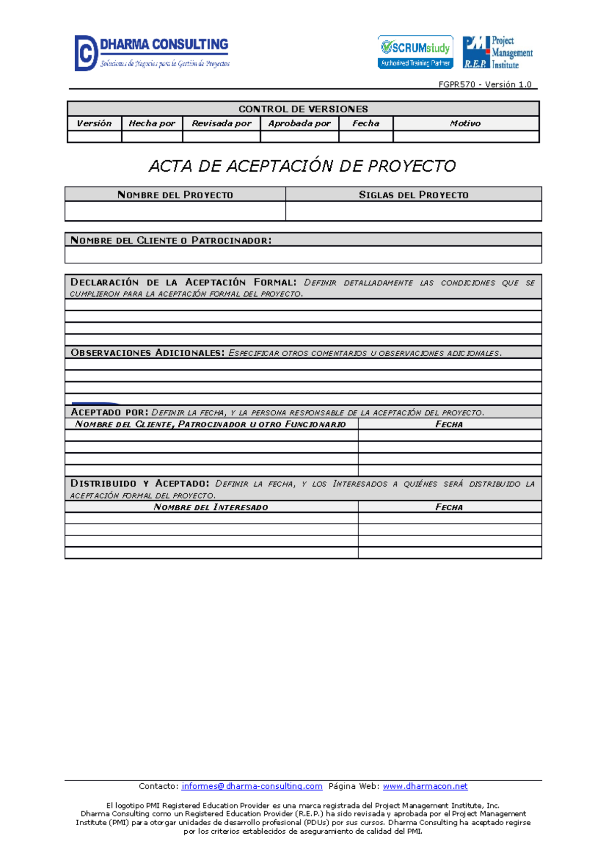 FGPR 570 06 - Acta de Aceptación de Proyecto - Gestion de proyectos - UPC - Studocu