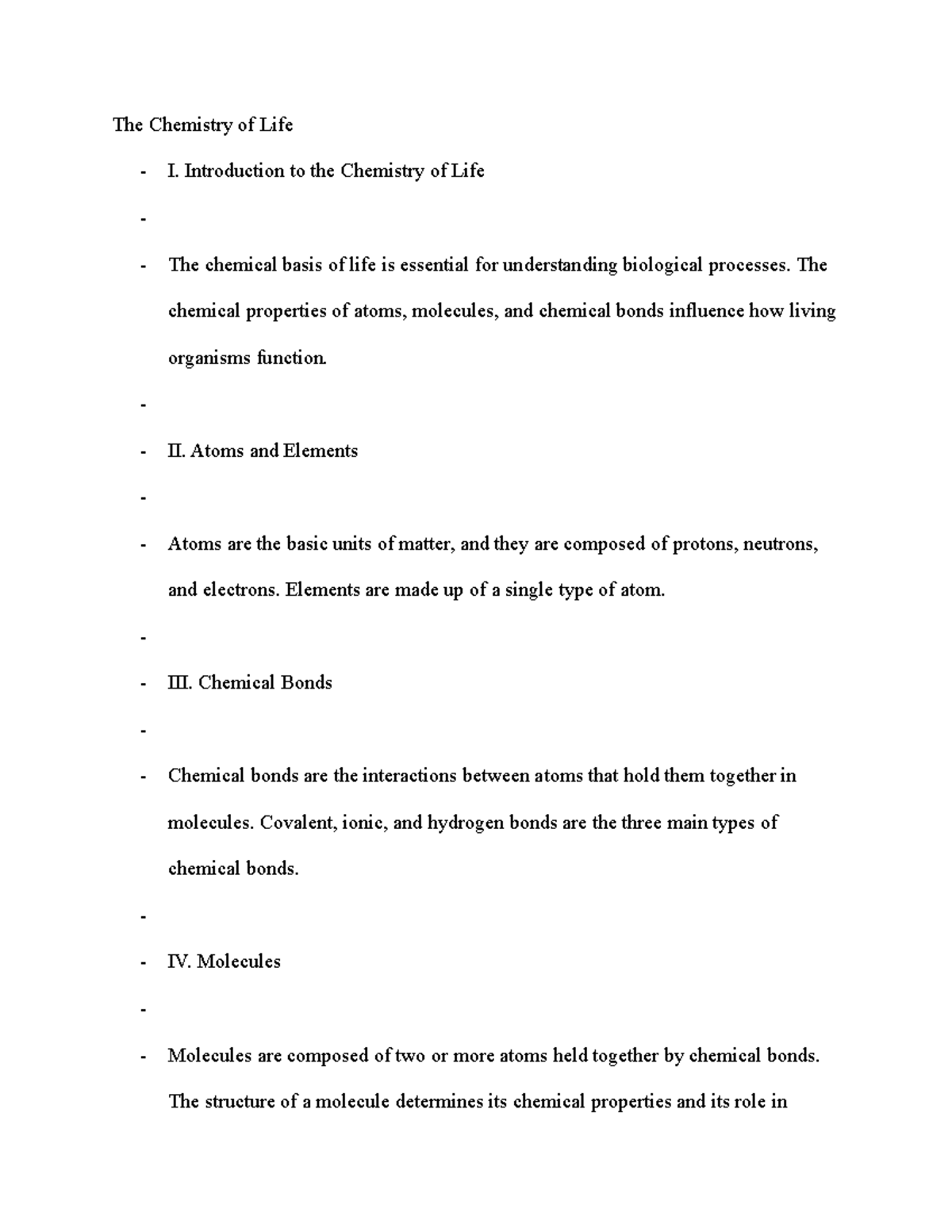 The Chemistry of Life Part 3 - The Chemistry of Life - I. Introduction ...