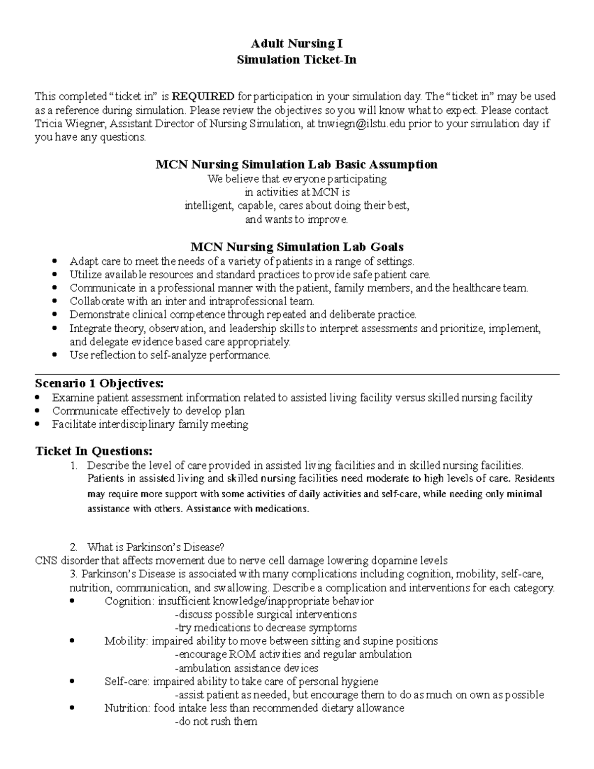 Adult Nursing I Ticket In - Adult Nursing I Simulation Ticket-In This ...