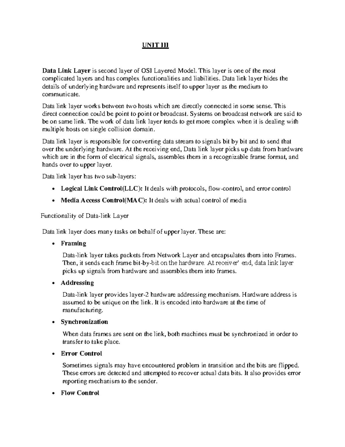 Computer Networks- mod3 - UNIT III Data Link Layer is second layer of ...