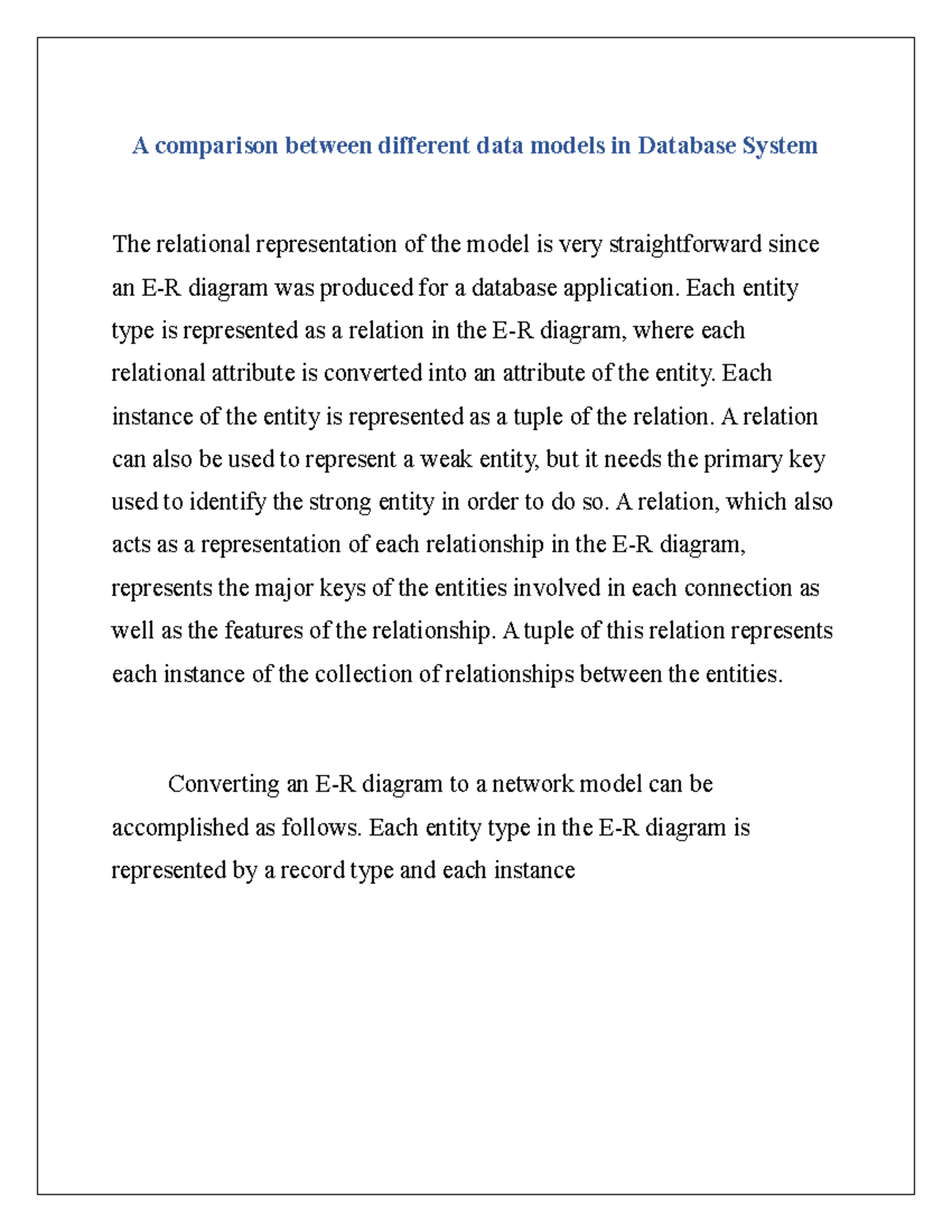 A comparison between different data models in Database System - Each ...