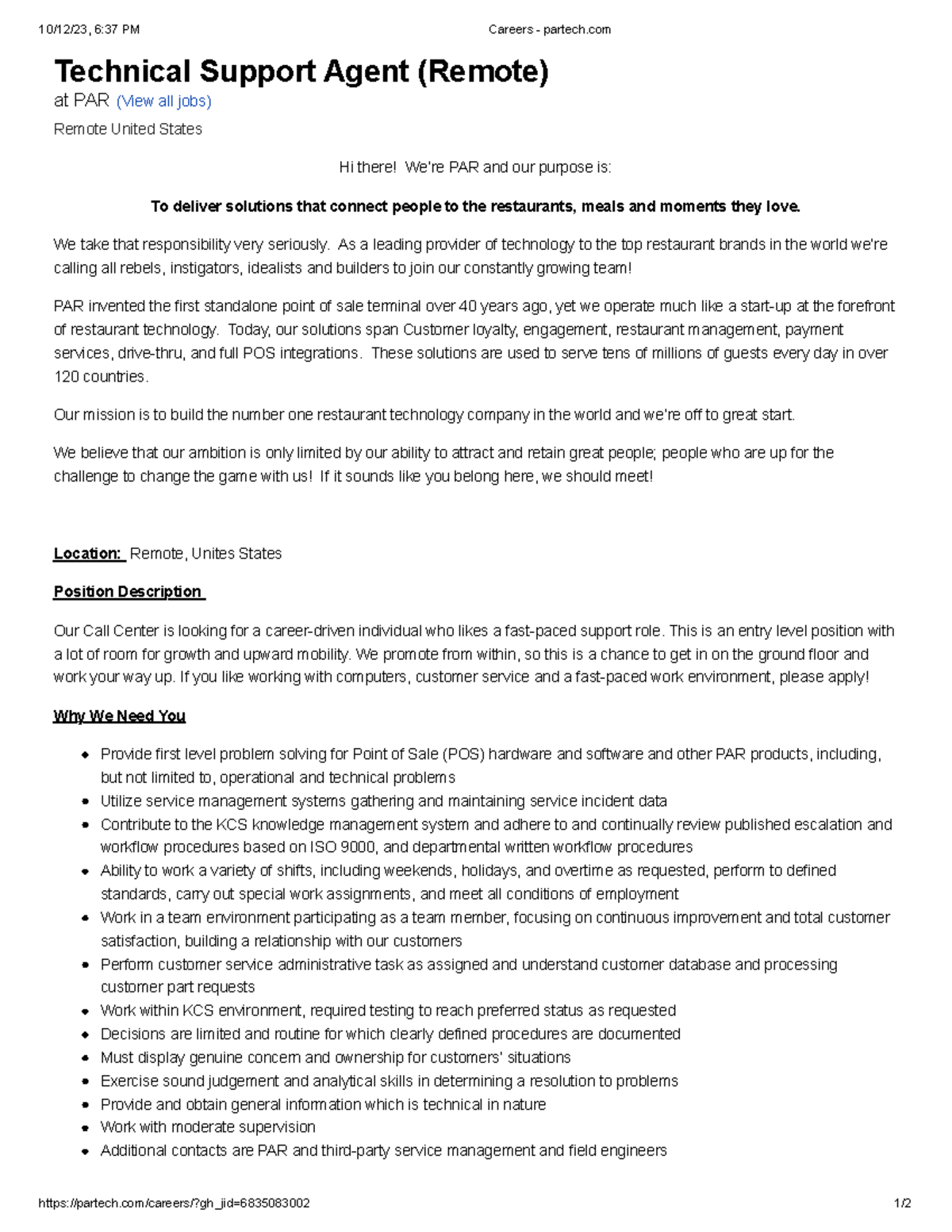 Careers - partech - Please see document for more information - 10/12/23 ...