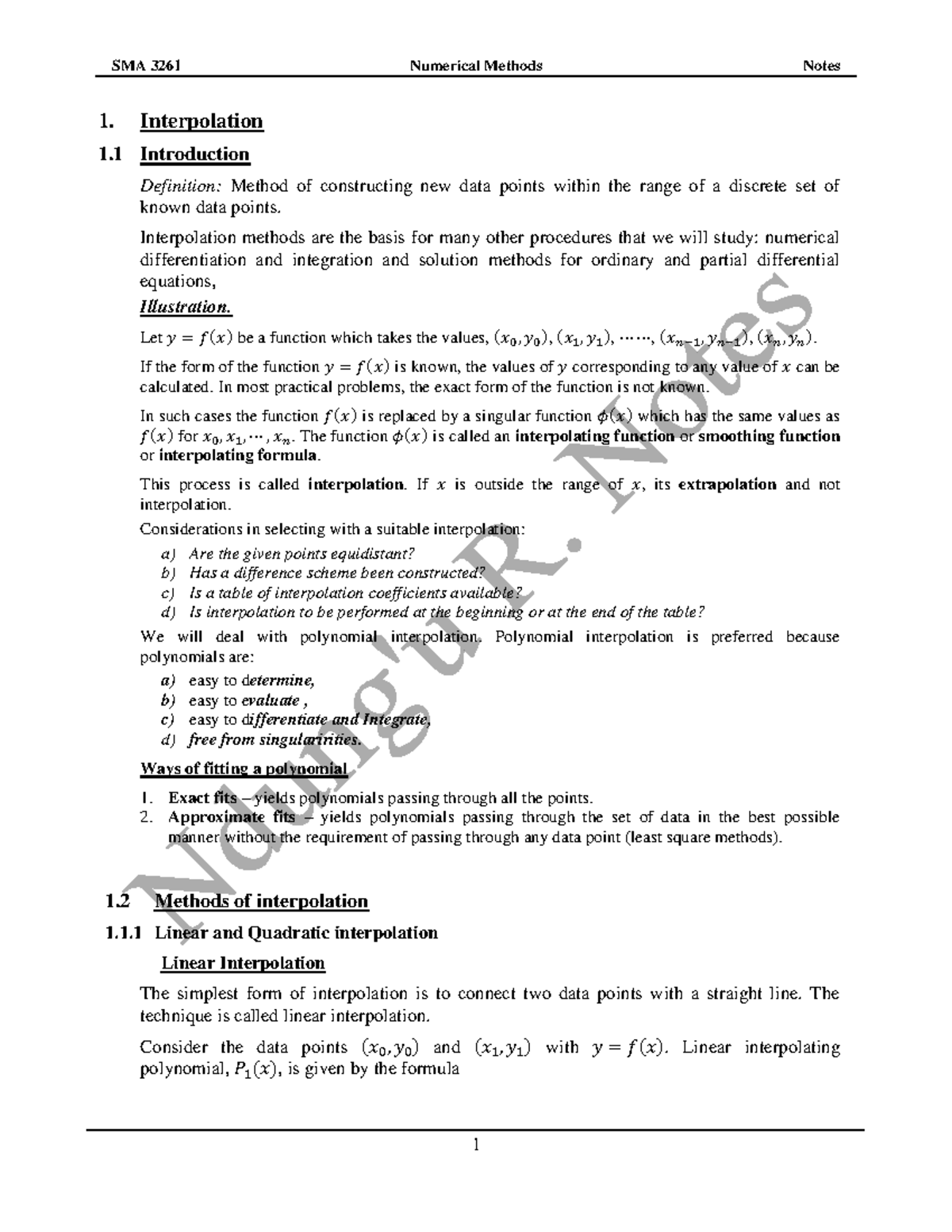 Interpolation techniques - 1 - 1. Interpolation 1 Introduction ...