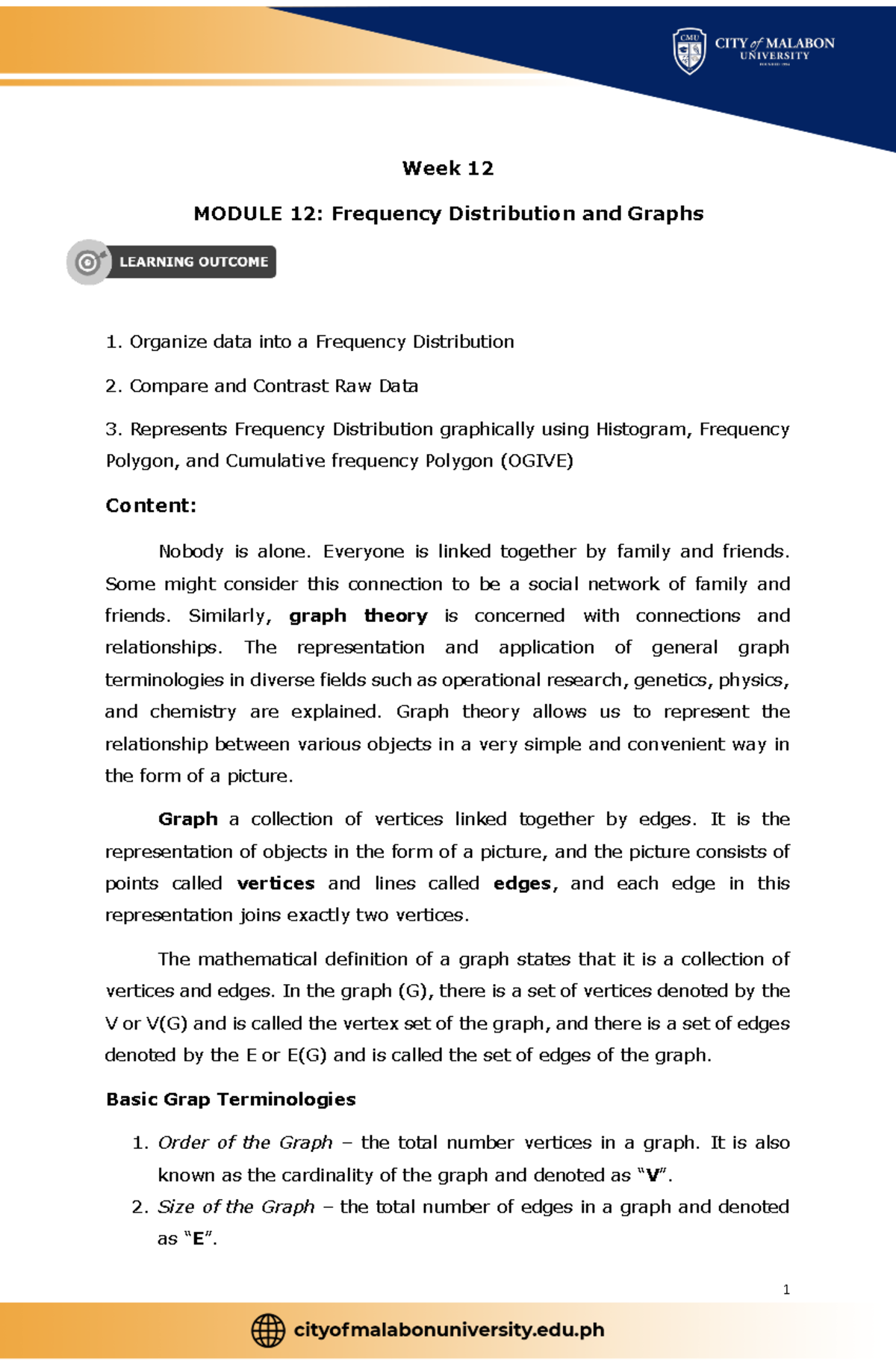 MMW Module 12 - Week 12 MODULE 12 : Frequency Distribution and Graphs ...
