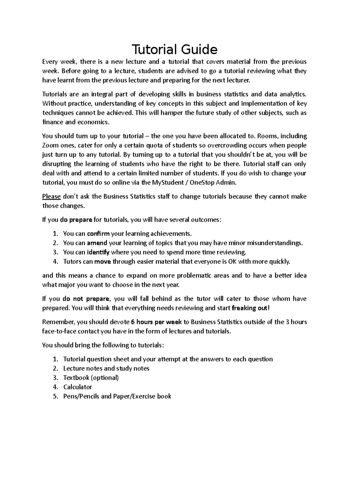 Tutorial 5 in week 6 with answers - Tutorial Guide Every week, there is ...