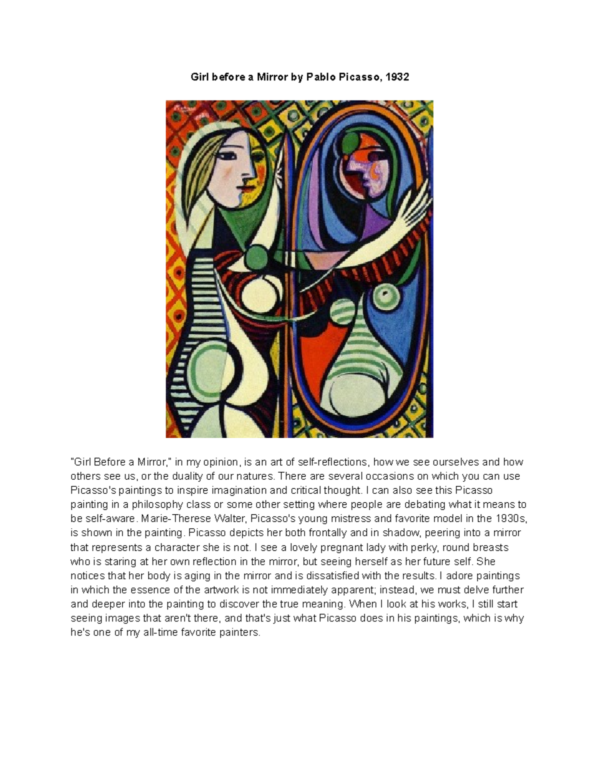 Pablo Picasso Girl Before A Mirror