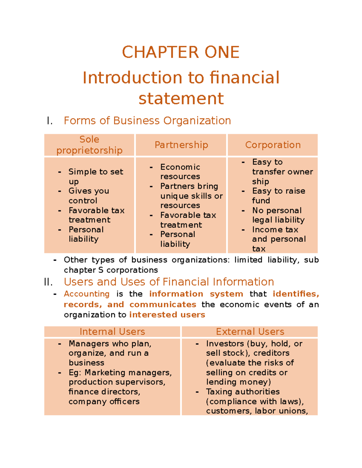 Chapter 1 - The purpose and the Use of financial statements - CHAPTER ...