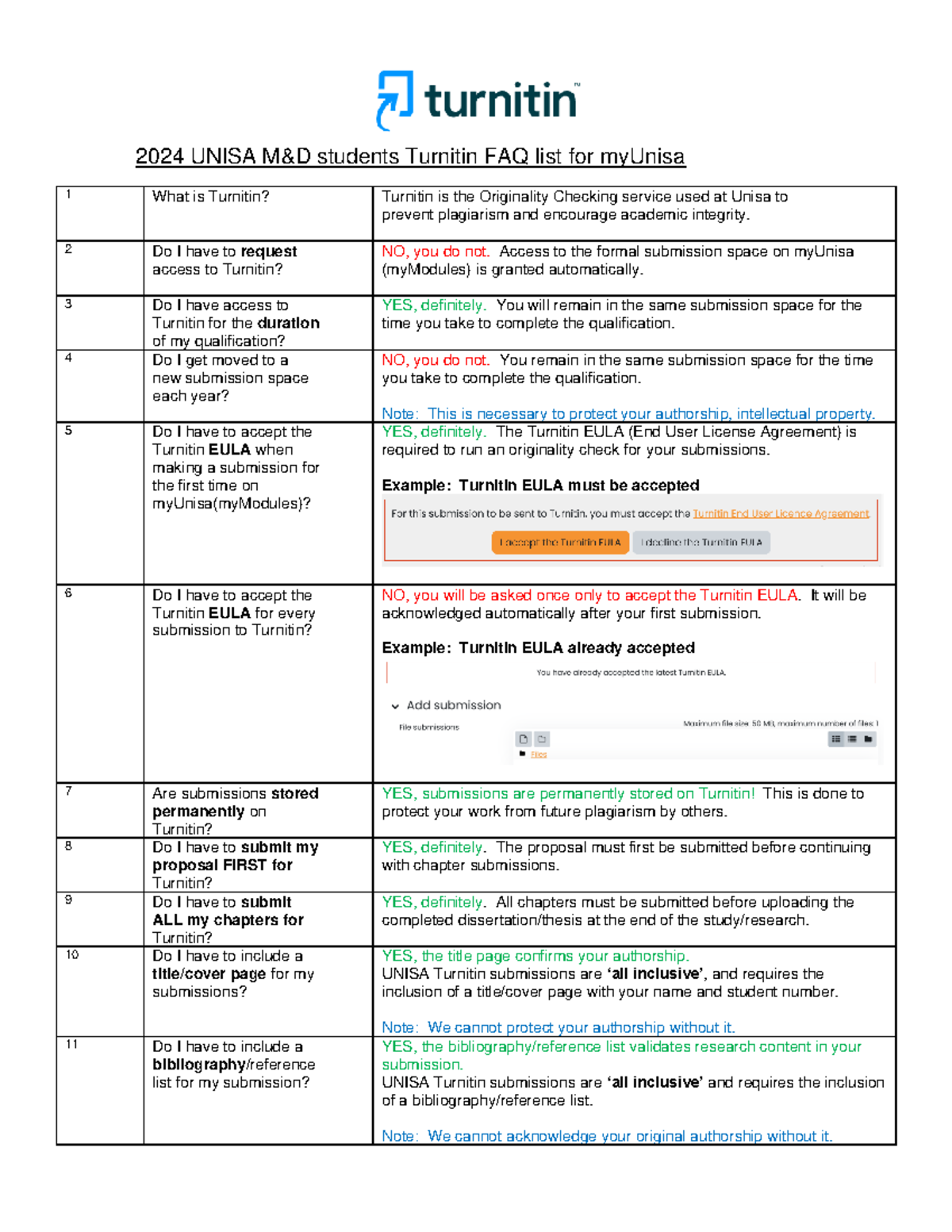 2024 FAQ Turnitin MD my Unisa 1-26 to assist students with their ...