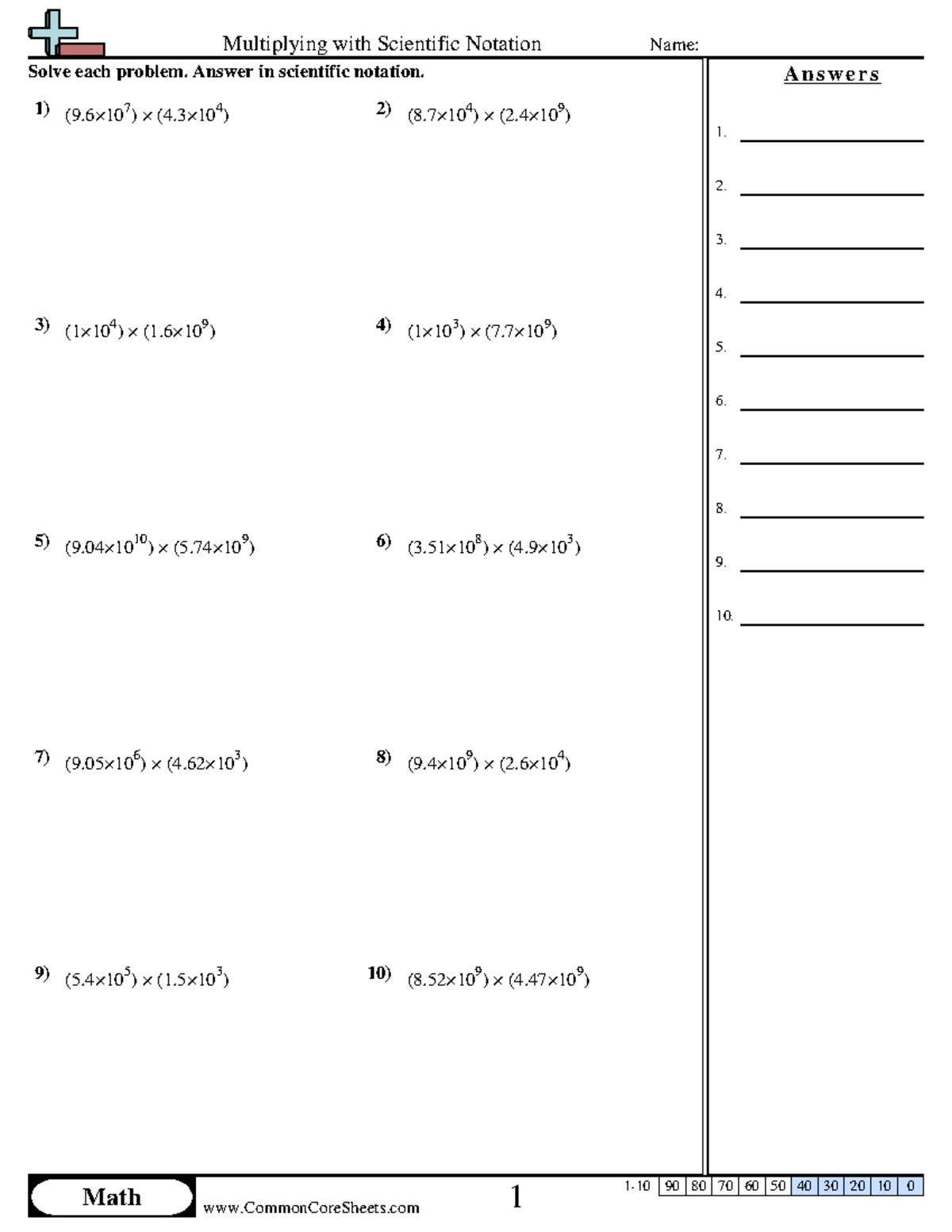 Multiplying with Scientific Notation-1 - Answer in scientific notation ...