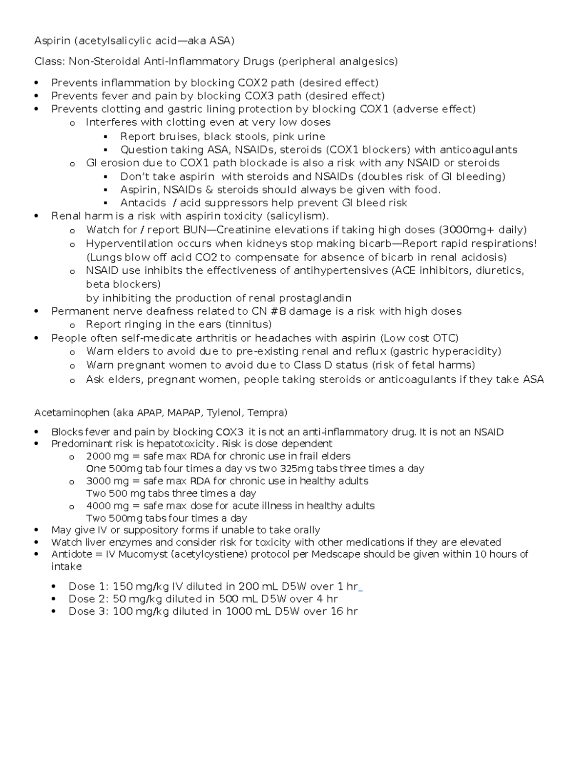 Analgesics (key points) - Aspirin (acetylsalicylic acid—aka ASA) Class ...