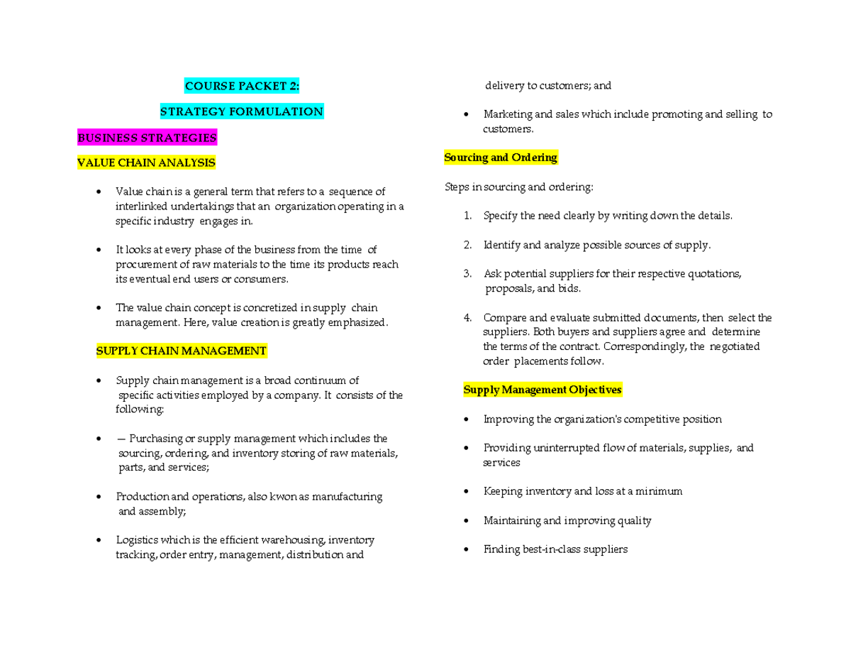Course Packet 02- Strama - COURSE PACKET 2: STRATEGY FORMULATION ...