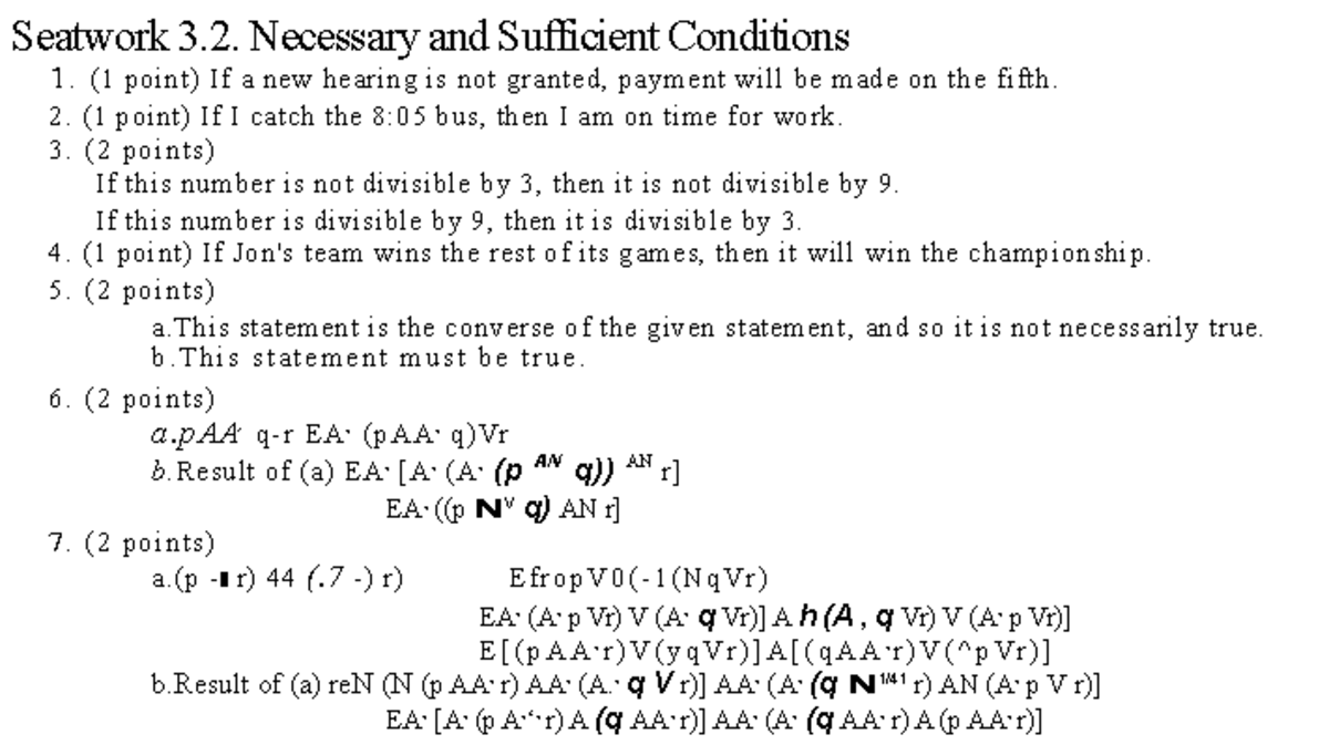 Necessary and Sufficient Conditions - Seatwork 3. Necessary and ...