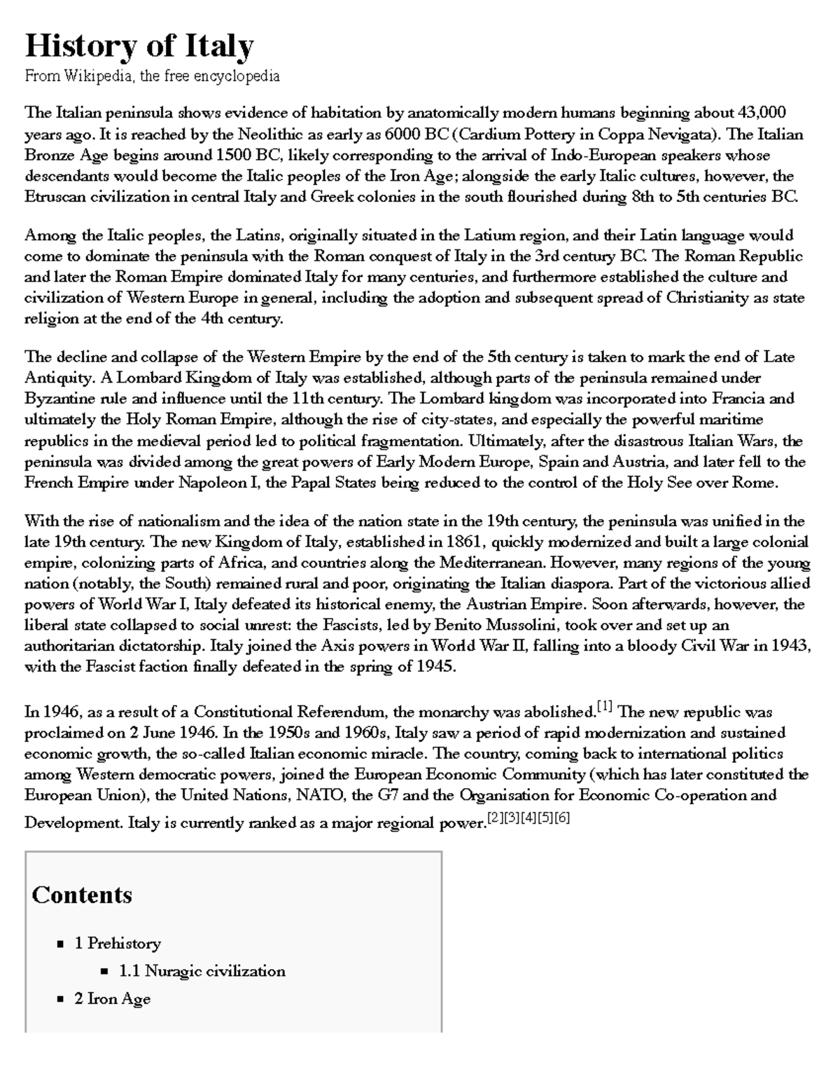 History of Italy - History of Italy From Wikipedia, the free ...