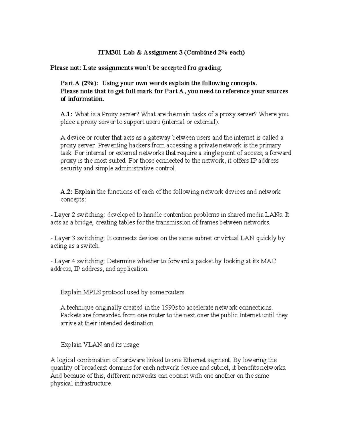 Assign 3 - Free practice - ITM301 Lab & Assignment 3 (Combined 2% each) Please not: Late - Studocu