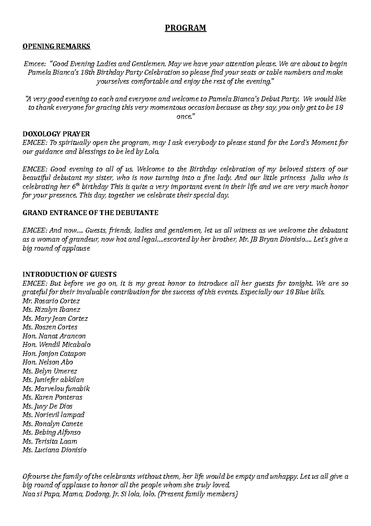 2007 42588 Debut program 2 0 - PROGRAM OPENING REMARKS Emcee: "Good ...