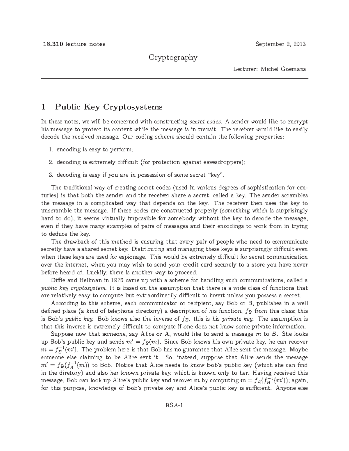 Cryptography notes - 18 lecture notes September 2, 2013 Cryptography ...