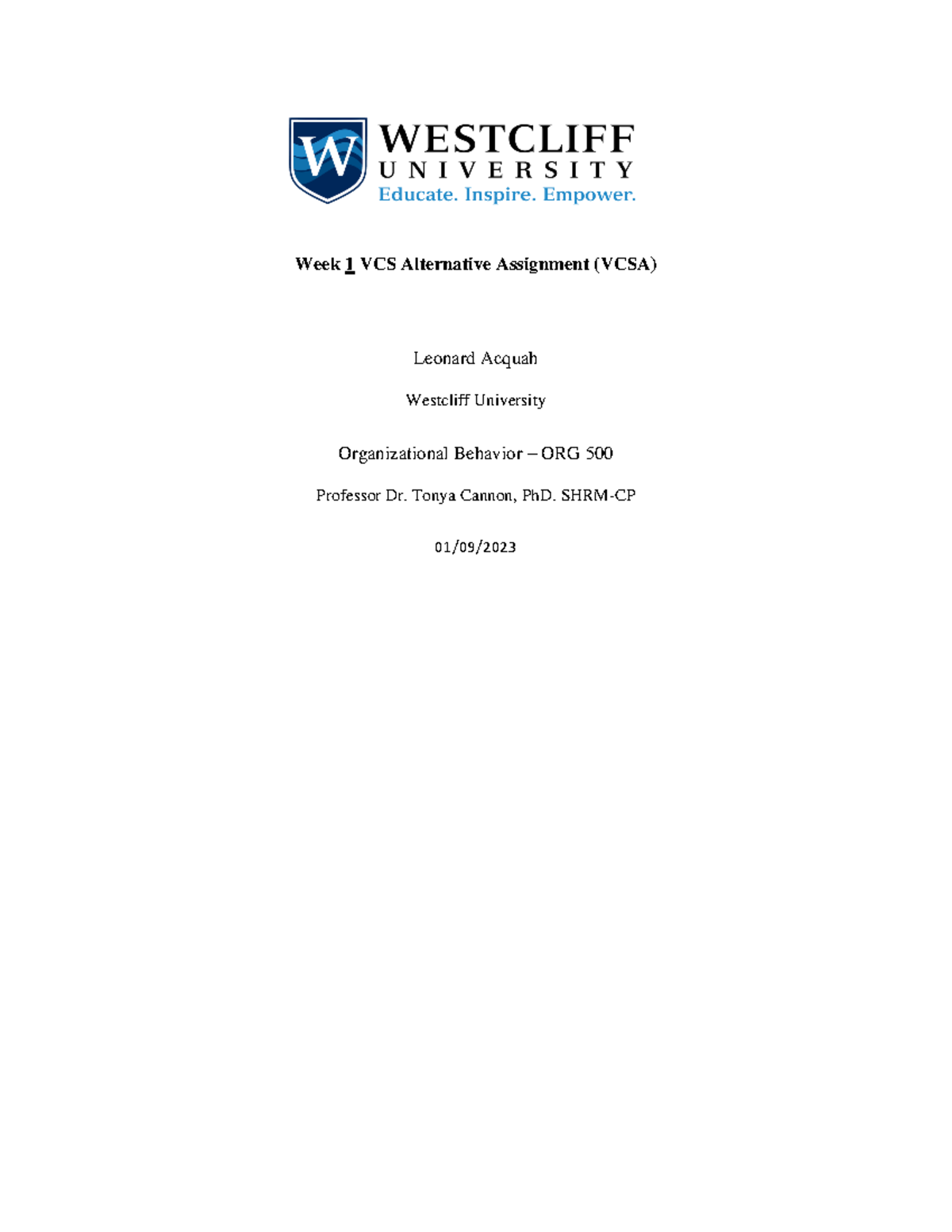VCS submission - Week 1 VCS Alternative Assignment (VCSA) Leonard ...