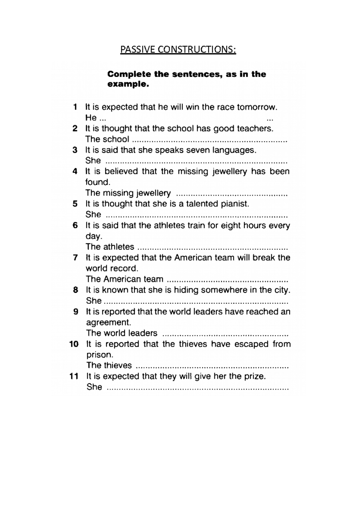 Passive Constructions - ingles - PASSIVE CONSTRUCTIONS: - Studocu