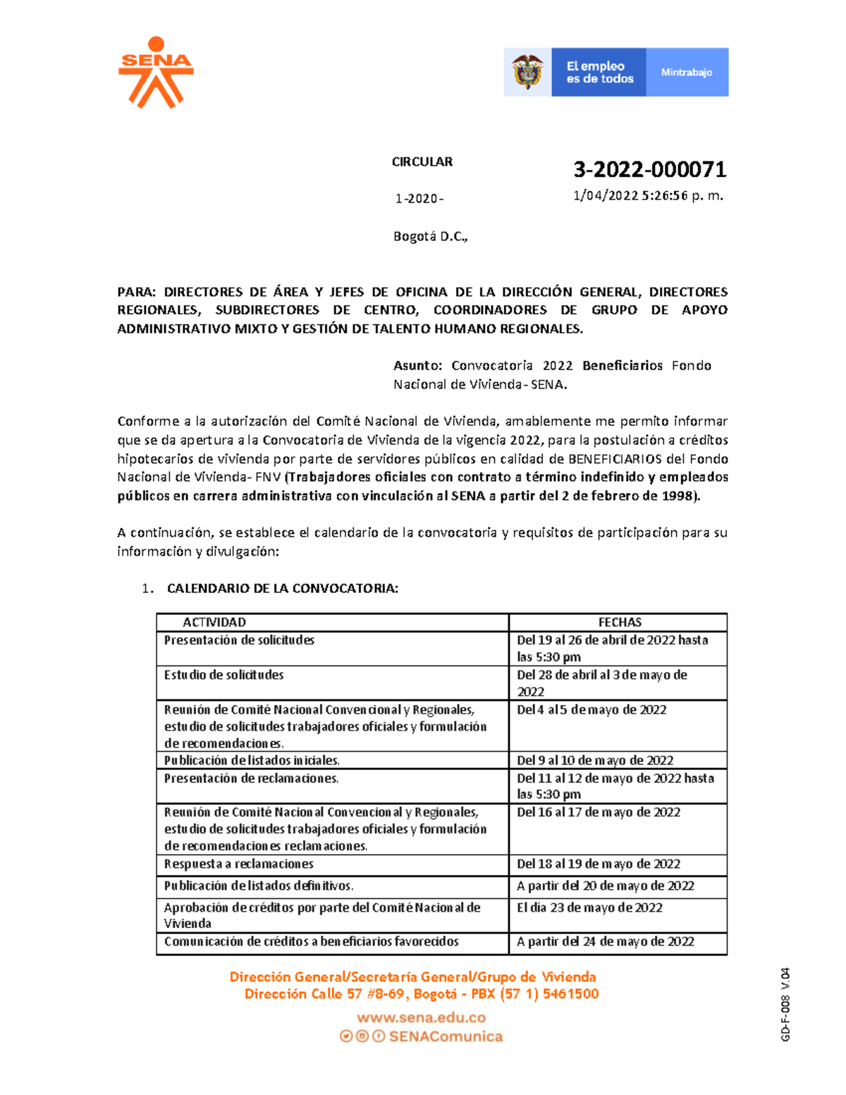Circular 2022ben7285491 - CIRCULAR 1-2020- Bogotá D., PARA: DIRECTORES ...