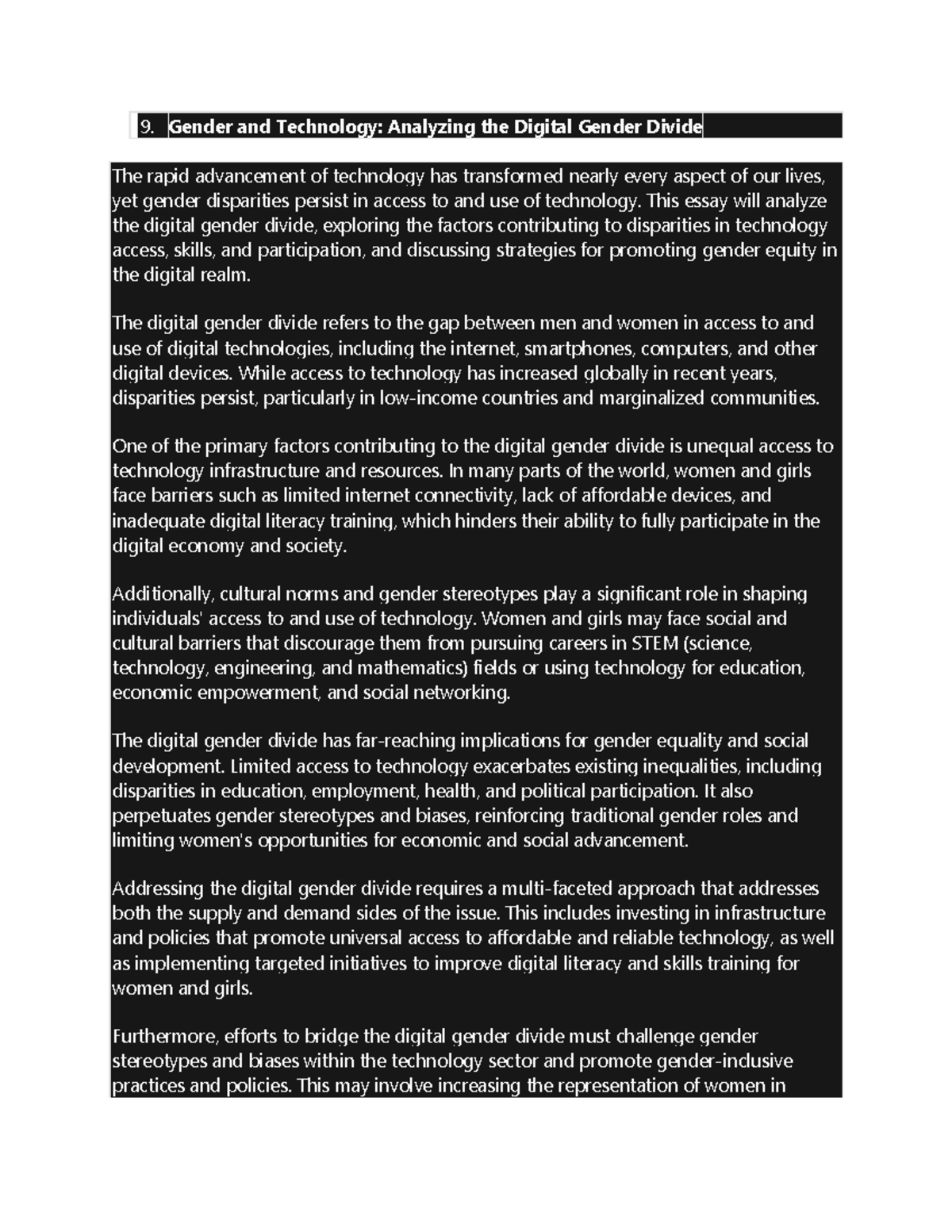 Gender and Technology - This essay will analyze the digital gender ...